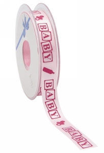 Luxe Satijn Lint Baby Speen & Fles Roze 15mm x 25meter Krabbendam ...