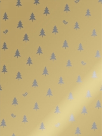 Kerstpapier Metallic robin wood gold 50cm x 200meter Krabbendam ...