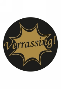 Sticker Verrassing Zwart Mat & Goud Metallic 12cm 1stuks Krabbendam ...