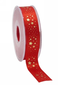 Kerstlint Satijn Lint Christmas Sterren Rood & Goud 23mm x 25meter ...