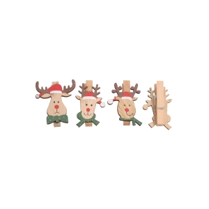 Houten Decoratie Rendier & Muts Met Knijper 2.3x4.4cm 6stuks Krabbendam ...